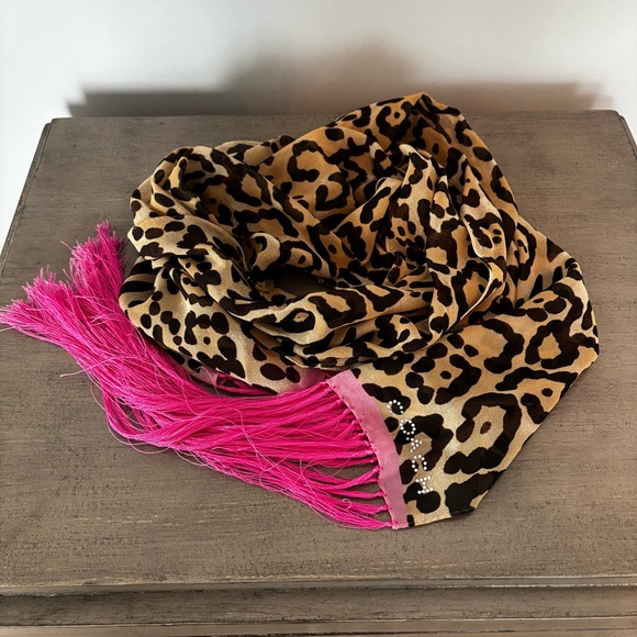 Coach | Accessories | Coach Leopard Print Scarf With Pink Fringe | Poshmark
